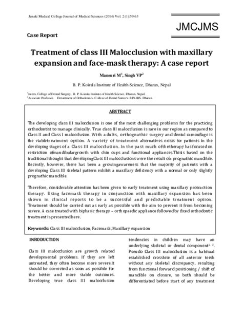 Pdf Treatment Of A Class Iii Malocclusion With Maxillary Constriction
