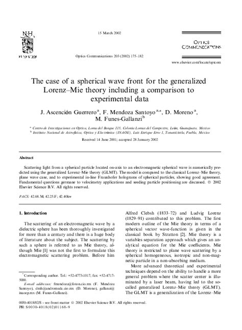 Pdf The Case Of A Spherical Wave Front For The Generalized Lorenz Mie Theory Including A