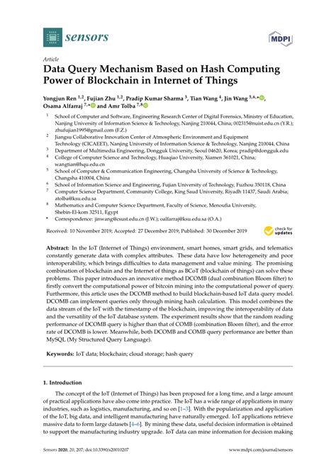 PDF Data Query Mechanism Based On Hash Computing Power Of Blockchain In Internet Of Things