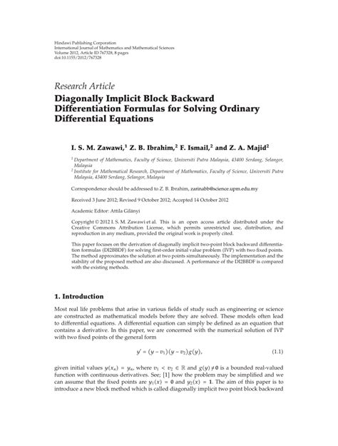 Pdf Diagonally Implicit Block Backward Differentiation Formulas For