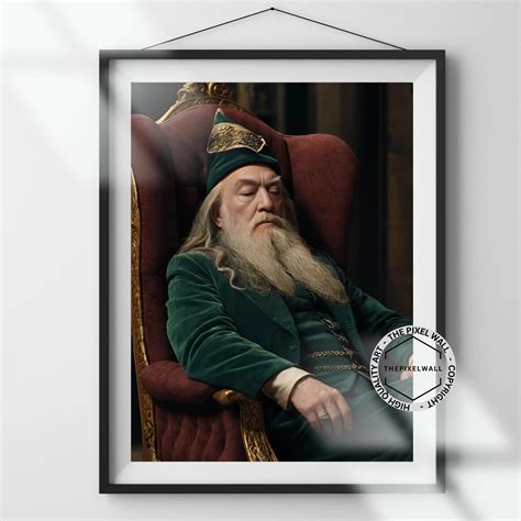 Poster Hogwarts Headmaster Sleeping Poster Wall Art Albus Dumbledore Sleeping Print Wizard