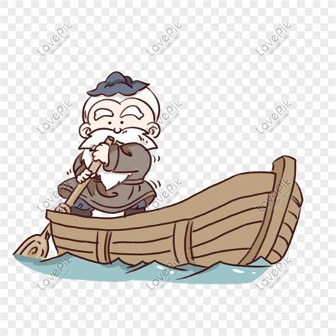 손으로 그려진 된 만화 오래 된 어 부 노 젓는 Png 일러스트 무료 다운로드 Lovepik