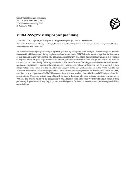 Pdf Multi Gnss Precise Single Epoch Positioning