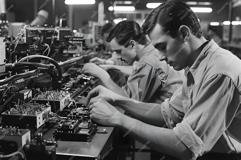 Premium Photo Workers In A Factory Assembling Electronic Components