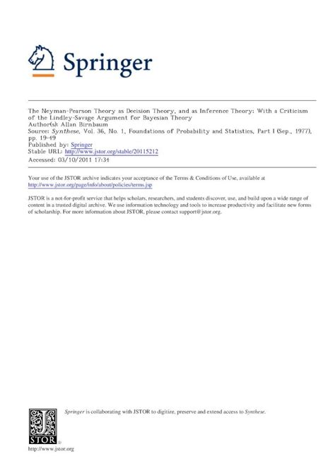 Pdf The Neyman Pearson Theory As Decision Theory And As Inference