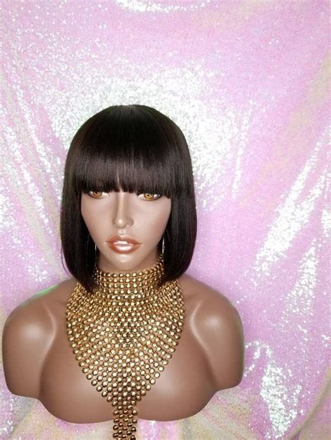 Short Bob Bang Brazilian Virgin Remy 100 Human Hair Wig Razor Cut Bob Hair Style China Bang Wig
