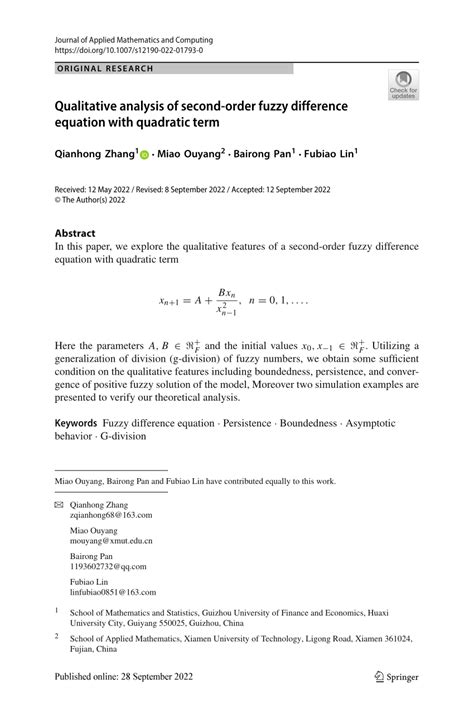Pdf Qualitative Analysis Of Second Order Fuzzy Difference Equation