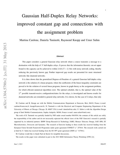 Pdf Gaussian Half Duplex Relay Networks Improved Constant Gap And Connections With The