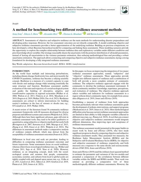 Pdf A Method For Benchmarking Two Different Resilience Assessment Methods