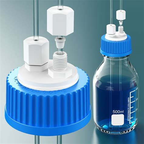 Gl45 Multiple Distributor Blue Liquid Chromatography Waste Caphplc Solvent Delivery Caps For