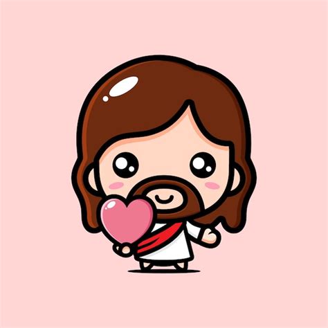 귀여운 예수 그리스도 만화 디자인 프리미엄 벡터