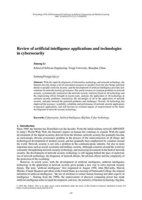 Pdf Review Of Artificial Intelligence Applications And Technologies In Cybersecurity