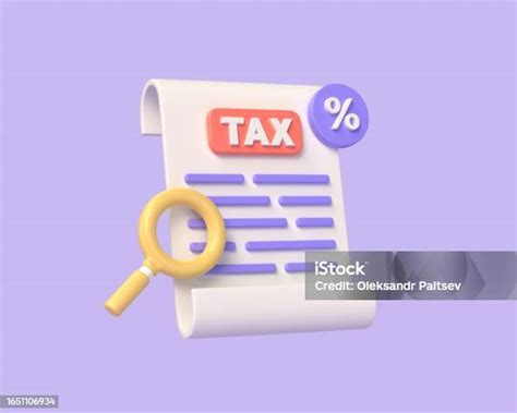 3d 재무 연례 보고서 돋보기 만화 스타일의 퍼센트 기호 사업세 납부 개념입니다 보라색 배경에 분리된 그림 3d 렌더링 3차원 형태에 대한 스톡 사진 및 기타 이미지