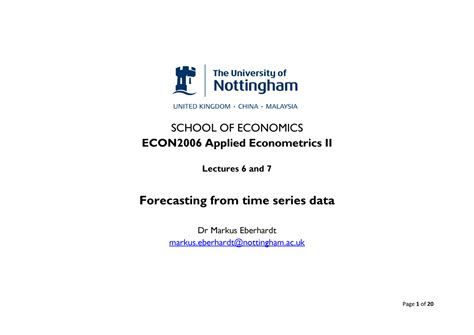 Lecture Slides 6 And 7 Time Series Forecasting Babe OF ECONOMICS ECON2006 Applied