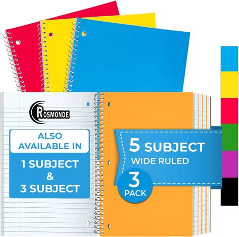 Dunwell 3 Subject Notebook College Ruled 8 5 X 11 Red 150 Sheets 300 Pages