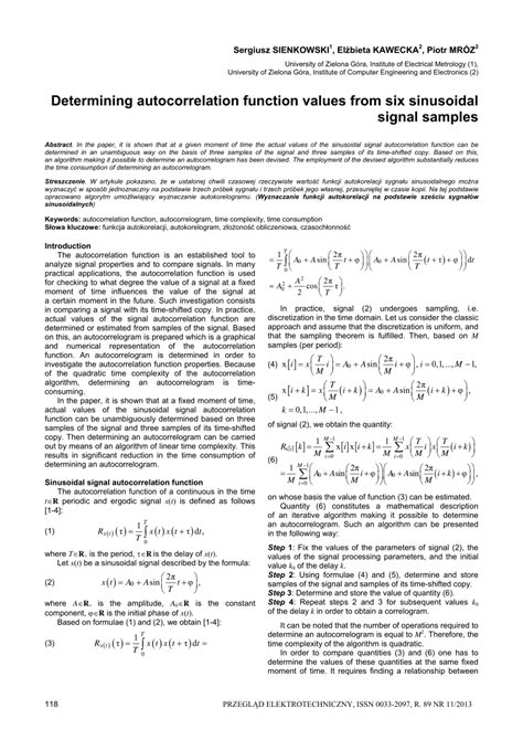 Pdf Determining Autocorrelation Function Values From Six Sinusoidal