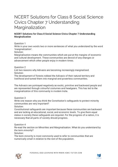 NCERT Solutions For Class Civics Chapter Understanding Marginalisation