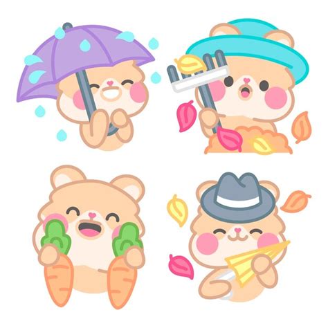 Premium Vector Autumn Stickers Collection With Kimchi The Hamster