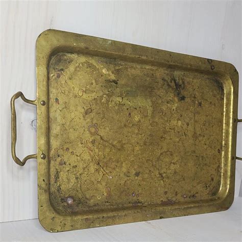 Antique Solid Brass Serving Tray 20th Century Hammered Brass Tray With