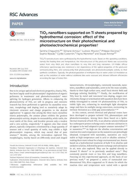 Pdf Tio2 Nanofibers Supported On Ti Sheets Prepared By · The Structural Microstructural