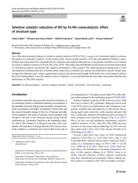 Pdf Selective Catalytic Reduction Of No By Fe Mn Nanocatalysts