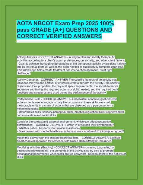 Aota Nbcot Exam Prep Activity Analysis And Assistive Tech