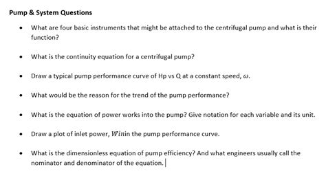 SOLVED Centrifugal Pump Pump System Questions What Are Four Basic Instruments That Might Be