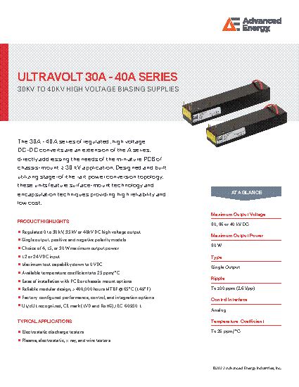 A Series Datasheet Precision DC To DC Regulated Supplies For Electrostatic