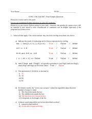 COSC FinalSample Solution Docx Your Name PS ID COSC Fall Final Sample