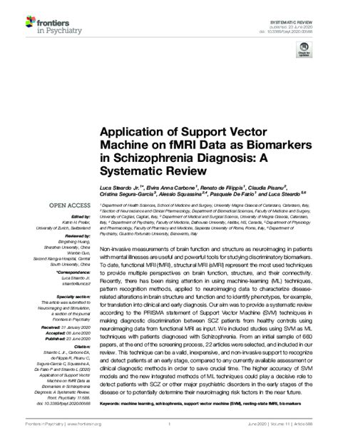 Pdf Application Of Support Vector Machine On Fmri Data As Biomarkers