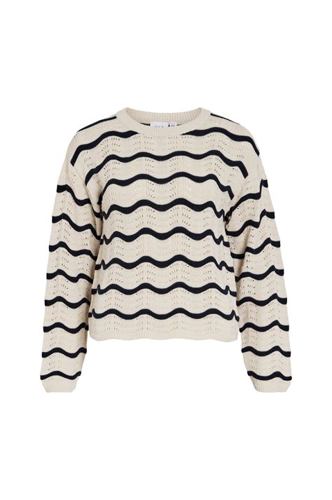 Vila Tröja Viwave O Neck Ls Pointelle Knit Top Grå Stickade Tröjor