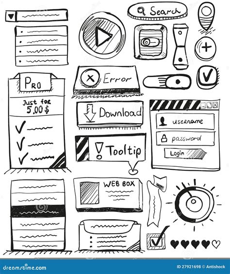 Hand Drawn Vector Set Of User Interface Design Stock Vector Illustration Of Media Graphic