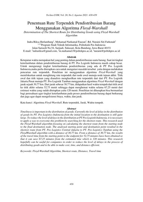 Pdf Penentuan Rute Terpendek Pendistribusian Barang Menggunakan
