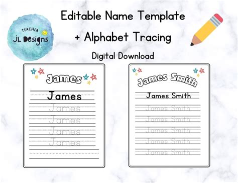 Editable Name Template Name Work Sheet Instant Download Trace Your Name Home Babe Homebabe