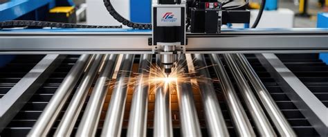 Close Up Of A Fiber Laser Cutting Machine In Action Showcasing Precision Metal Cutting Premium