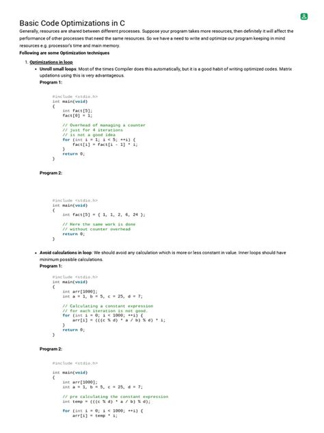 basic code optimizations in c pdf program optimization pointer