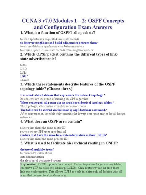 Ccna 3 V70 Modules 1 2 Ospf Concepts And Configuration Exam Answers