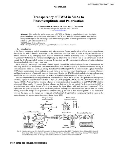 Pdf Transparency Of Fwm In Soas To Phaseamplitude And Polarization