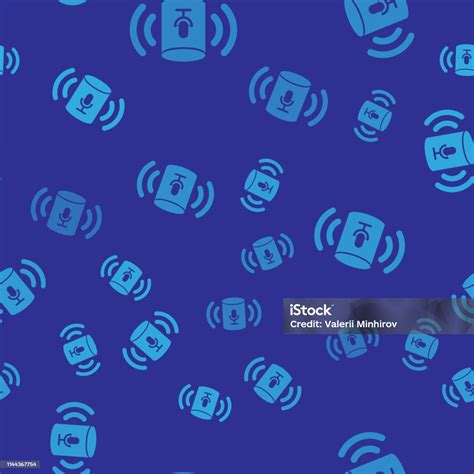 파란색 음성 길잡이 아이콘 파란색 배경에 고립 된 완벽 한 패턴입니다 음성 제어 사용자 인터페이스 스마트 스피커 벡터 일러스트 0명에 대한 스톡 벡터 아트 및 기타 이미지