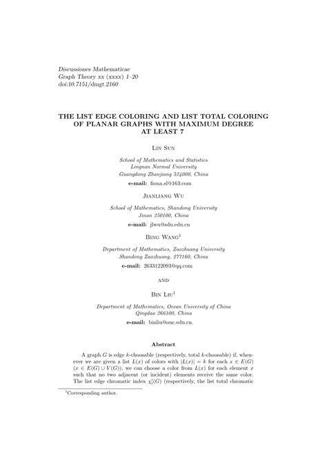 Pdf The List Coloring And List Total Coloring Of Planar Graphs With