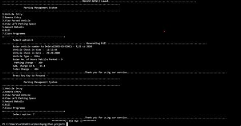 Parking Management System Project Using Python