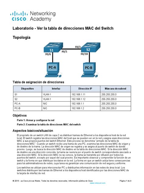 737 Lab View The Switch Mac Address Table Pdf Conmutador De Red Telecomunicaciones