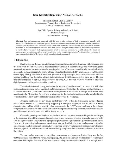 Star Identification Using Neural Networks Pdf Attitude Control Artificial Neural Network