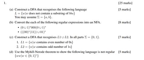 solved 1 [25 marks] a construct a dfa that recognises the
