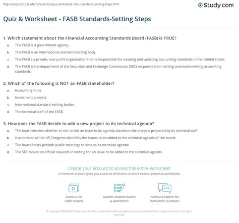 Quiz And Worksheet Fasb Standards Setting Steps