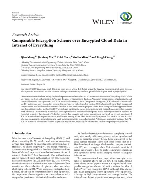 Pdf Comparable Encryption Scheme Over Encrypted Cloud Data In Internet Of Everything