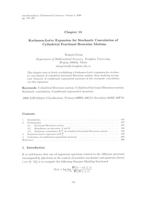 Pdf Karhunen Loéve Expansion For Stochastic Convolution Of Cylindrical Fractional Brownian Motions