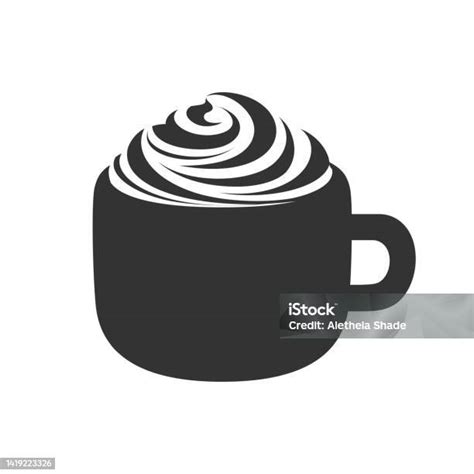 머그잔 실루엣 템플릿에 거품과 크림이 든 음료 컵 간단한 최소 플랫 클립 아트 카페 상점 메뉴 카페인 레스토랑 등을위한 아이콘 또는 로고 벡터 일러스트레이션 기포에 대한