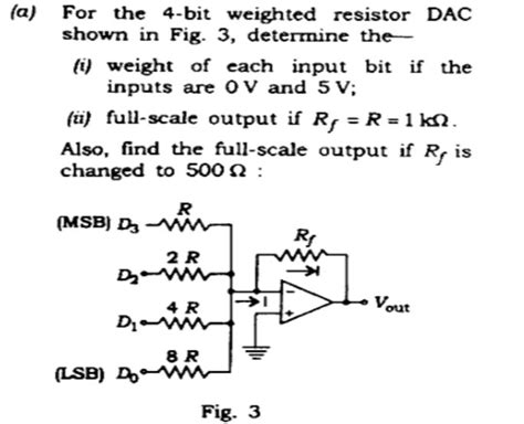 A For The 4 Bit Weighted Resistor Dac Shown In Fig 3 Determine The I Weight Of Each Input
