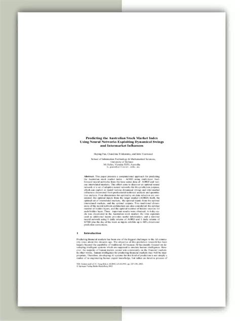 Lnai 2903 Predicting The Australian Stock Market Index Using Neural Networks Exploiting